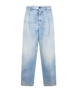 Dsquared2 Wide-leg Pleated Jeans In Light Wash Denim