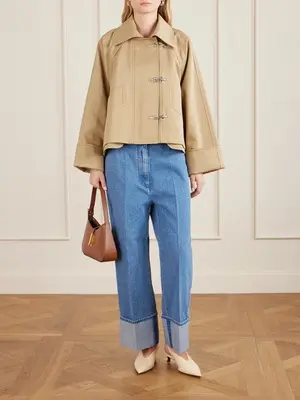 PATOU Collared Cotton Gabardine Jacket With Silver Button Detailing - Sand