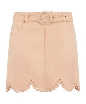 Farm Rio Embroidered Belted Mini Skirt - Nude