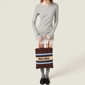 Miu Miu Raffia-effect Woven Tote Bag - Multicolor