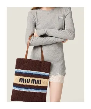 Miu Miu Raffia-effect Woven Tote Bag - Multicolor