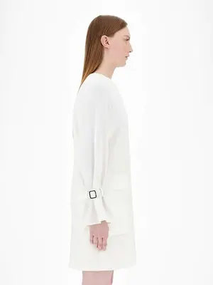 Max Mara Round Collar Dress With Pleated Design And Side Pockets