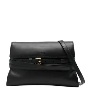 Moschino Embossed Buckled Shoulder Bag - Black