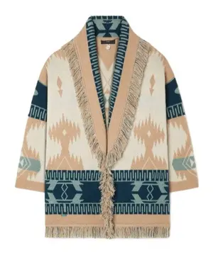 Alanui Icon Jacquard Fringed Belted Cardigan - Nude