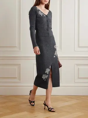 Erdem Embellished Knitted Midi Skirt