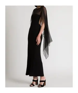 Alberta Ferretti Long Dress With Sheer Chiffon Sleeves