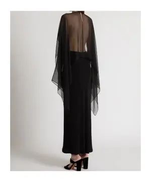 Alberta Ferretti Long Dress With Sheer Chiffon Sleeves