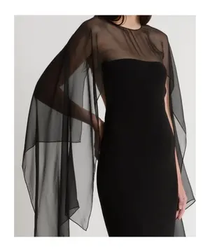 Alberta Ferretti Long Dress With Sheer Chiffon Sleeves