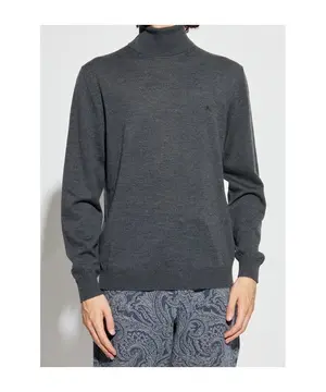 Etro Logo Embroidered Turtleneck Knitted Jumper - Grey
