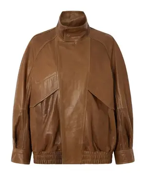 Nour Hammour Paneled Leather Jacket With Elasticated Hem