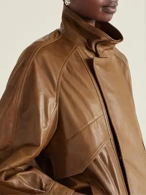 Nour Hammour Paneled Leather Jacket With Elasticated Hem