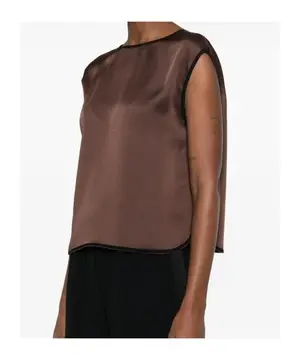 FORTE_FORTE Sleeveless Blouse With Curved Hem - Brown