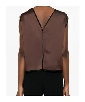 FORTE_FORTE Sleeveless Blouse With Curved Hem - Brown
