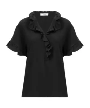 Chloé Short-sleeve Ruffle Top In Crêpe De Chine - Black