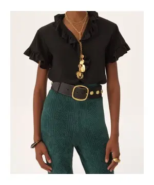 Chloé Short-sleeve Ruffle Top In Crêpe De Chine - Black