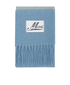 Marni Logo Patch Fringed Scarf - Blue