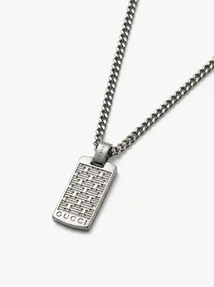 Gucci Engraved Diamante Pendant Necklace