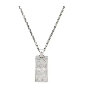 Gucci Engraved Diamante Pendant Necklace - Silver