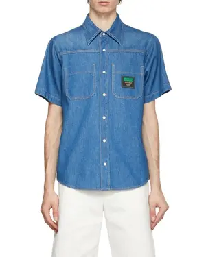 Gucci Logo Patch Short-sleeved Denim Shirt