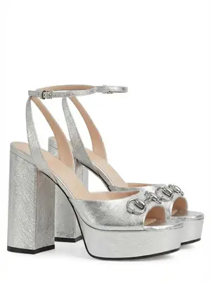 Gucci Horsebit Platform Sandals With Adjustable Ankle Buckle - Silver