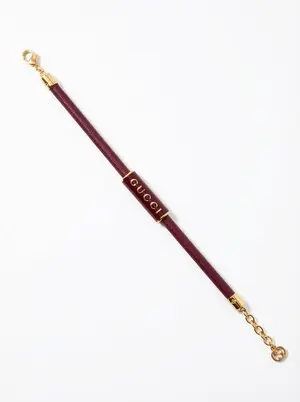 Gucci Leather Bracelet With Enamel Detail - Red