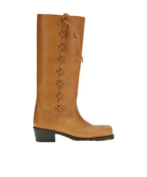 Paris Texas Roxanne Lace-up Square Toe Boots - Brown