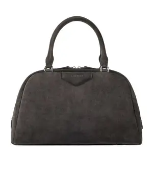 Givenchy Antigona East-west Bowling Bag In Suede - Dark Grey