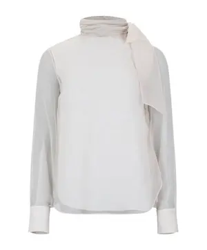 Brunello Cucinelli Bow Detailed High Neck Blouse