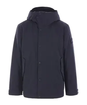 Stone Island Logo Patch Hooded Jacket - Blue