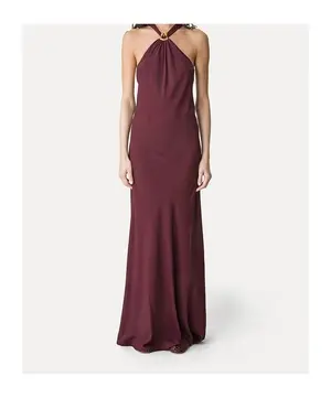 FORTE_FORTE Halterneck Sleeveless Maxi Dress With Ring Detail - Ruby Red