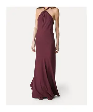 FORTE_FORTE Halterneck Sleeveless Maxi Dress With Ring Detail - Ruby Red