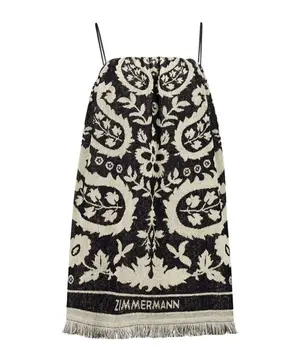 Zimmermann Zimmermann Rhiannon Mini Dress With Graphic Pattern And Fringed Hem Black