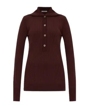 ENTIRE STUDIOS Ribbed Polo Knitted Top - Brown