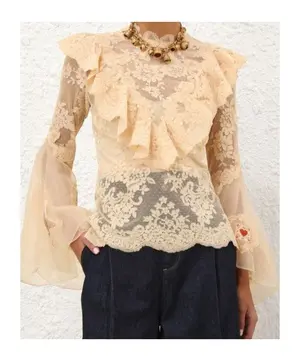 Zimmermann Flared Sleeve Ruffled Lace Shirt - Cream