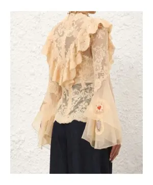 Zimmermann Flared Sleeve Ruffled Lace Shirt - Cream