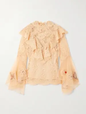Zimmermann Flared Sleeve Ruffled Lace Shirt