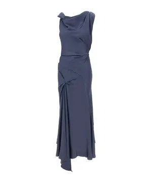 Victoria Beckham Sleeveless Draped Asymmetrical Midi Dress - Blue