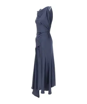 Victoria Beckham Sleeveless Draped Asymmetrical Midi Dress - Blue