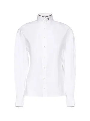 Brunello Cucinelli High Collar Button-up Shirt With Puff Sleeves