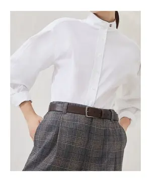 Brunello Cucinelli High Collar Button-up Shirt With Puff Sleeves
