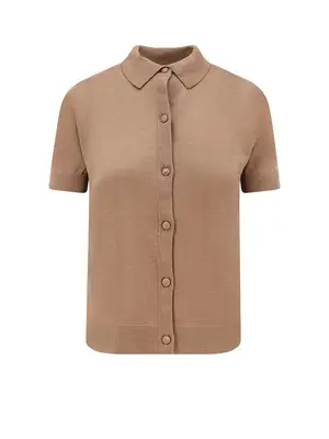 Max Mara Short Sleeve Ribbed Knit Lapel Collar Shirt