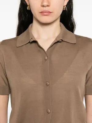 Max Mara Short Sleeve Ribbed Knit Lapel Collar Shirt