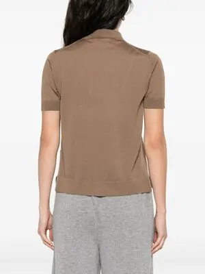 Max Mara Short Sleeve Ribbed Knit Lapel Collar Shirt - No