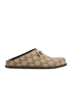 Gucci Horsebit Monogrammed Mules - Nude