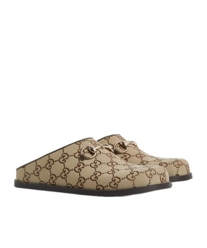 Gucci Horsebit Monogrammed Mules - Nude