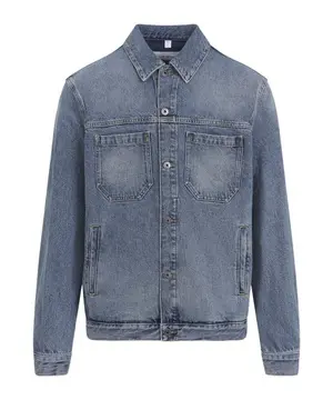 Off-White Long-sleeved Denim Jacket With Half-arrow Pattern - Blue