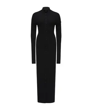 Moncler Ribbed Wool Turtleneck Maxi Dress With Logo Patch