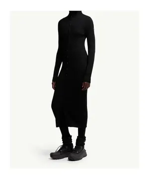 Moncler Ribbed Wool Turtleneck Maxi Dress With Logo Patch