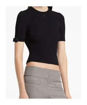 COURREGES Courrèges Ribbed Knit Buckle Detail T-shirt