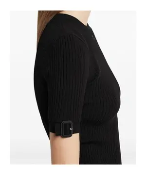 COURREGES Courrèges Ribbed Knit Buckle Detail T-shirt
